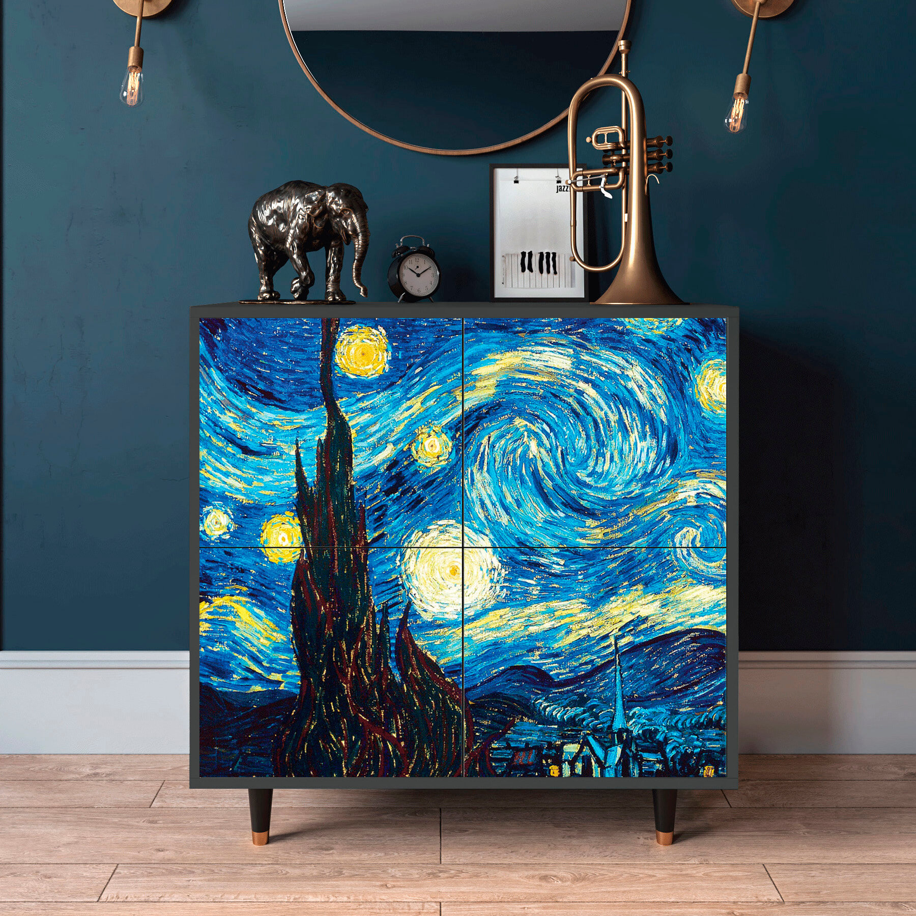 Комод - STORYZ - BS3 The Starry Night by Vincent van Gogh, Размер - 94 x 96 x 48 см, Цвет корпуса - Антрацит