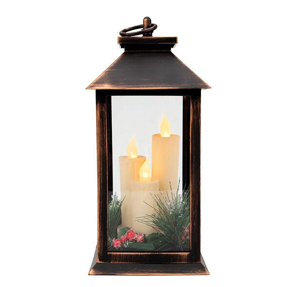 Фонарь NEON-NIGHT декоративный со свечкой, бронзовый корпус, 14 x 14 x 27 см, цвет теплый белый {513-048} (1 шт)