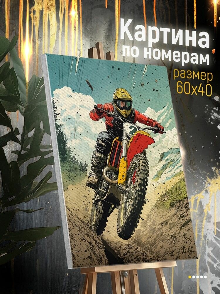 Картина по номерам на холсте мотобайк (мотоцикл, мотокросс, драйв, спорт) - 2253067 В 60x40