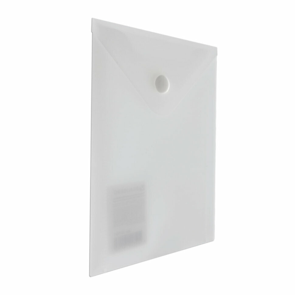 Папка-конверт с кнопкой малого формата (105х148 мм), А6, матовая прозрачная, 0,18 мм, BRAUBERG, 227321, 227321