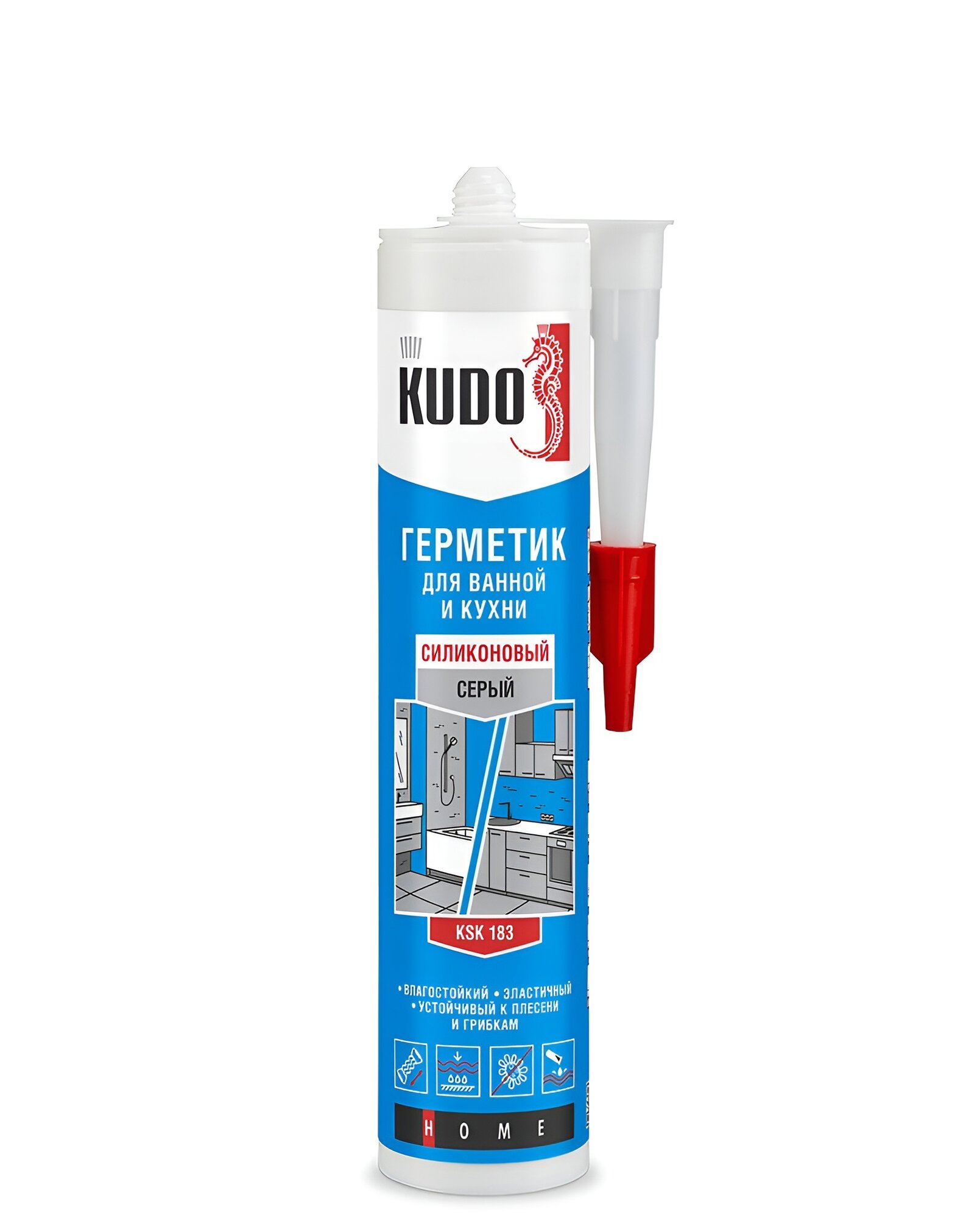 Силиконовый санитарный герметик Kudo Home KSK-183, 280 мл, серый