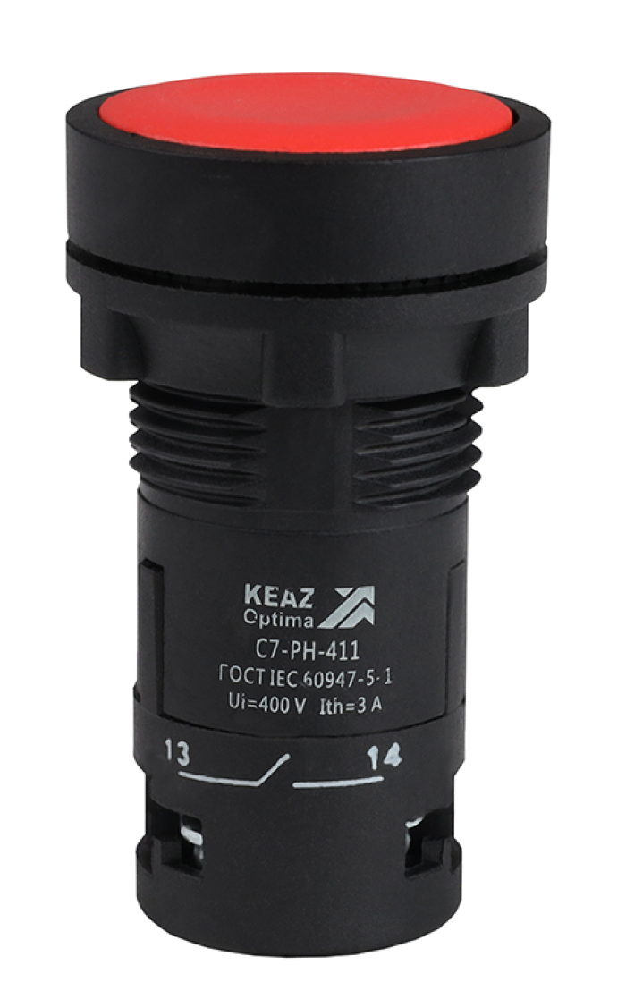 Кнопка управления КЭАЗ OptiSignal Compact D22 C7-PH-411 с фиксацией красная, 1НО+1НЗ XB7NH45, 362075 / кнопочный пост