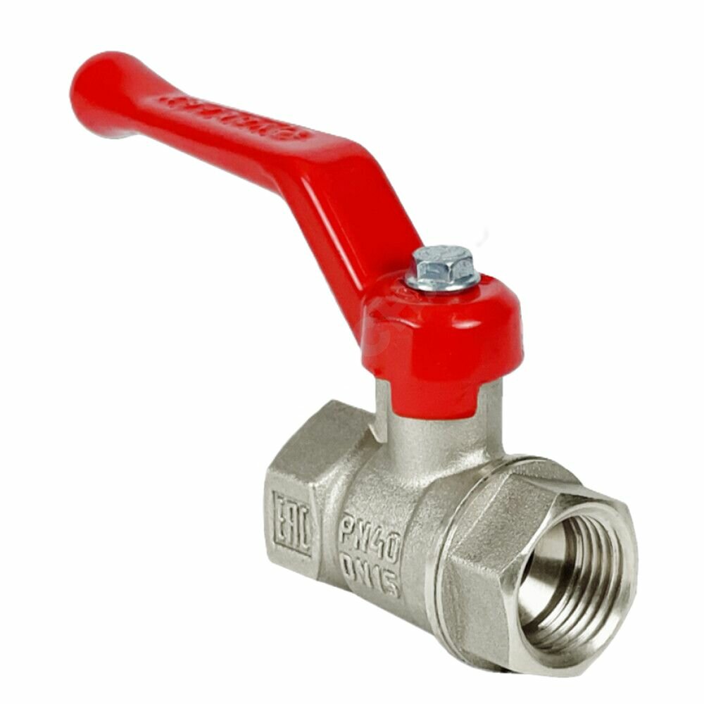 Кран шаровой латунь никель 11Б27фт1М Ду 50 Ру25 ВР рычаг красный VALFEX VF.214. NR1.200. N/P59