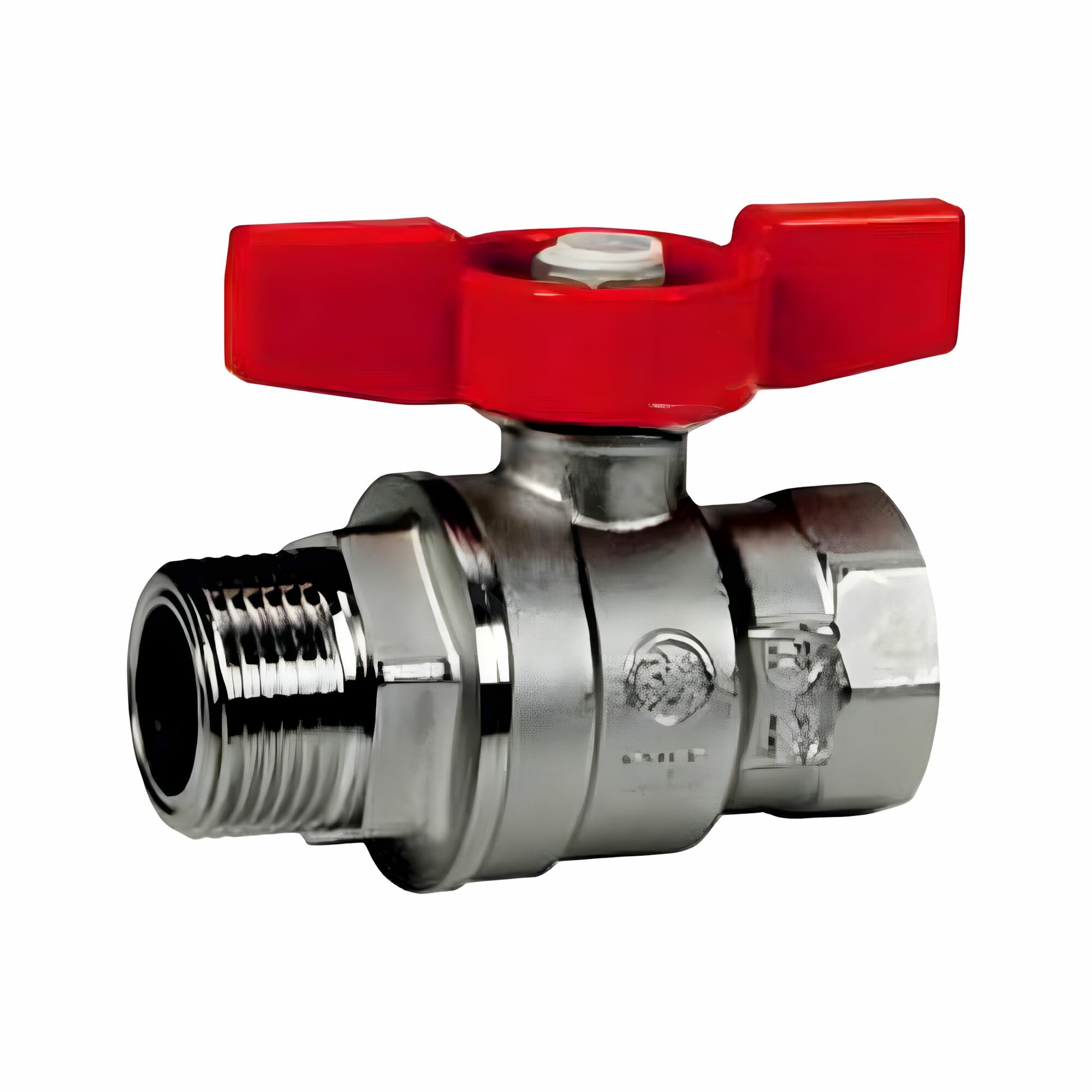 Кран шаровой латунь хром R854 Ду 32 Ру28 ВР/НР полнопроходной бабочка красная Giacomini R854X026