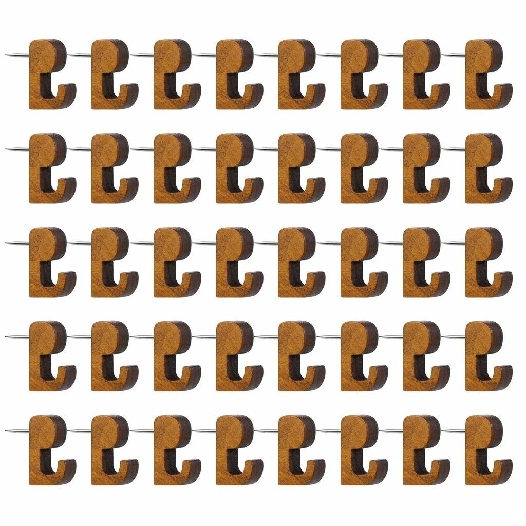 1 коробка из 40 штук, коричневые деревянные кнопки-крючки-40 штук