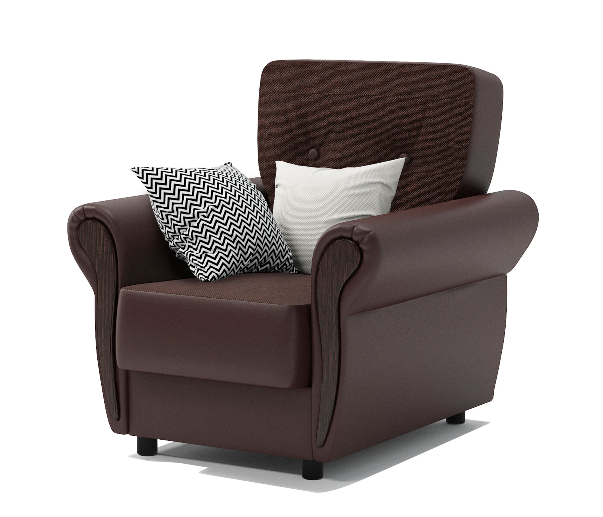 Кресло Шарм-Дизайн Классика М, мягкое для дома и отдыха, с подлокотниками, шоколадная рогожка и экокожа