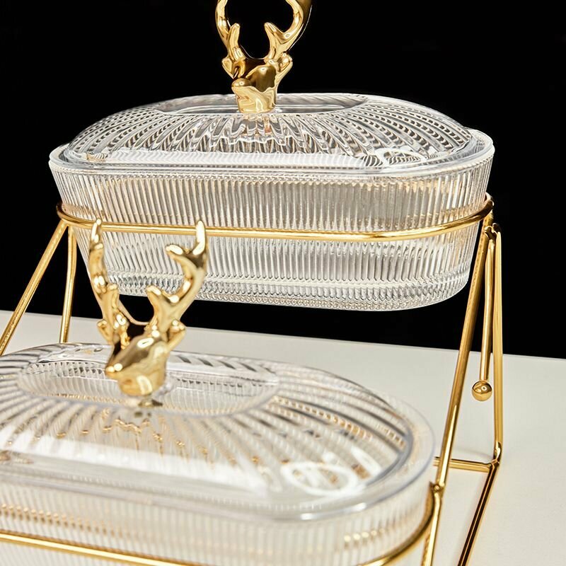 Конфетница "Золотая голова оленя", овальная, на подставке, с крышками