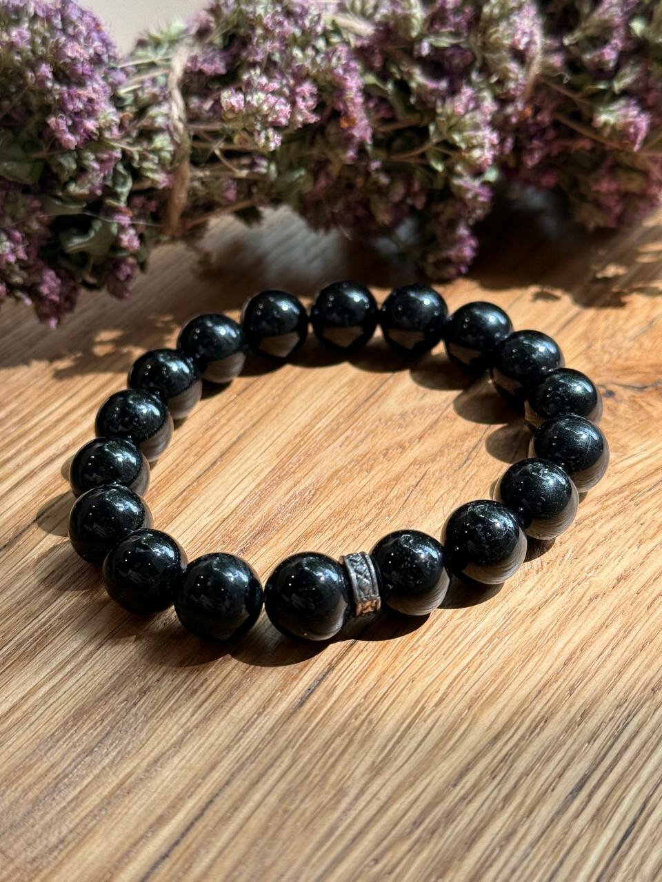 Эластичный браслет, турмалин черный