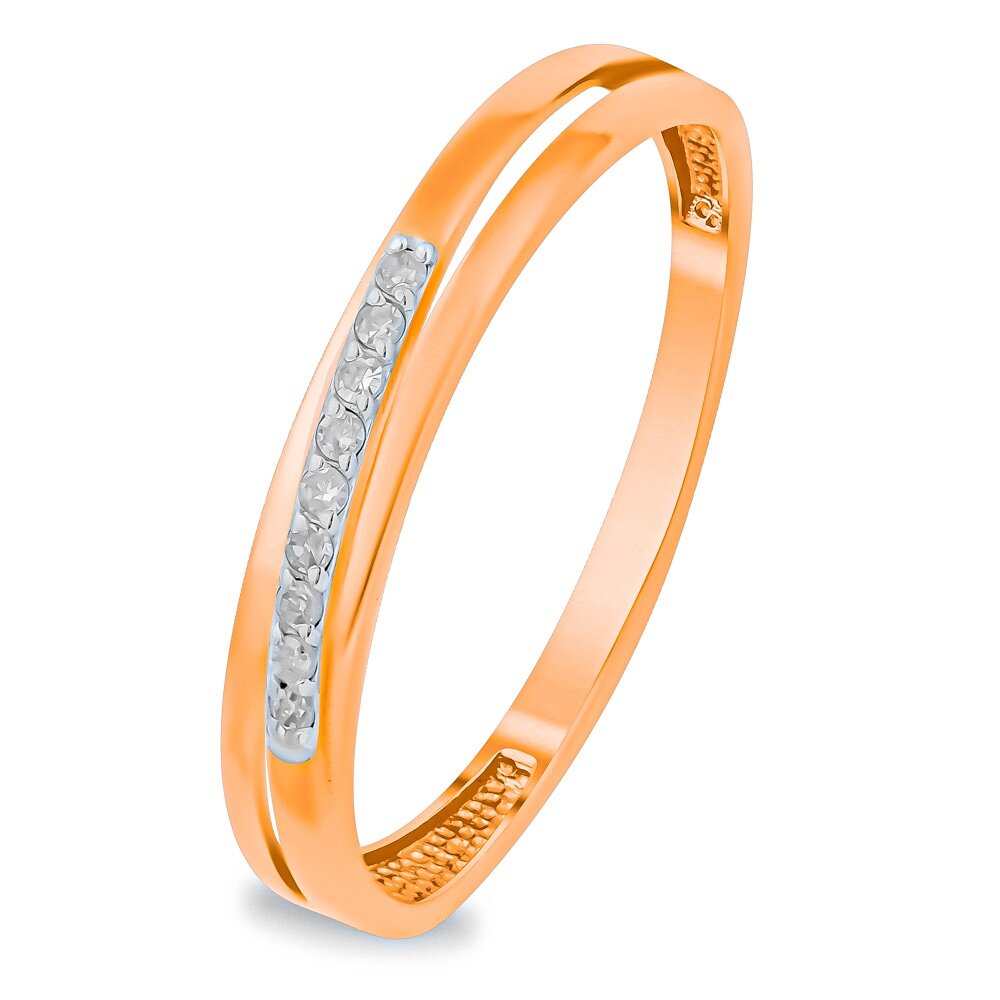 Кольцо дорожка, красное золото, 375 проба, родирование, бриллиант