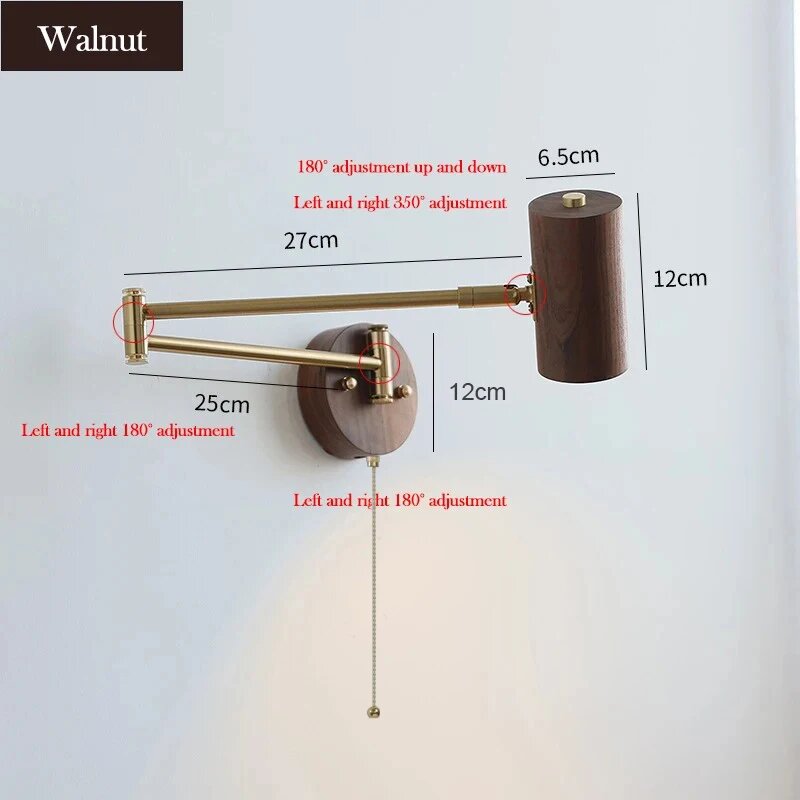 Настенные светильники BANMENG из массива ореха, Тёплый белый (2700-3500 K), Brown Long Switch