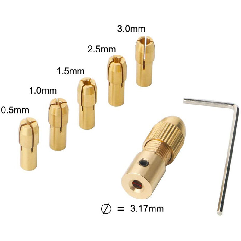 Набор из 9 цанг для сверлильных патронов диаметром 0,5-3 мм с зажимным устройством 3,17 мм для медных колпачков (золотой и черный).