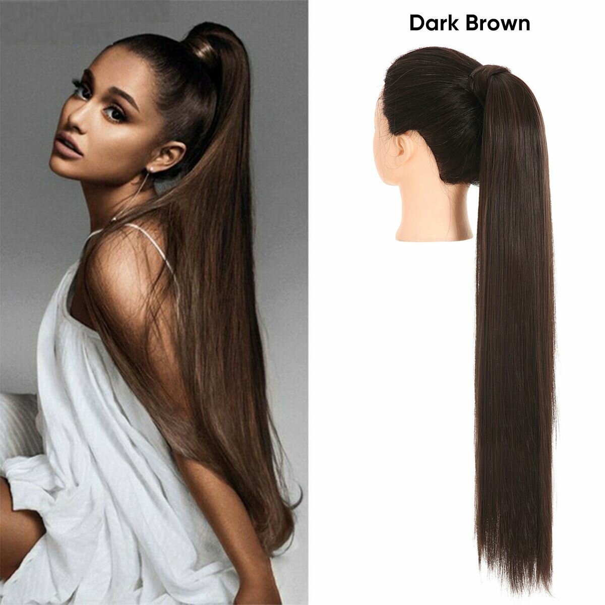 Женский парик "конский хвост", длинные прямые волосы, реалистичный матовый шелк, липучка, легко надевается