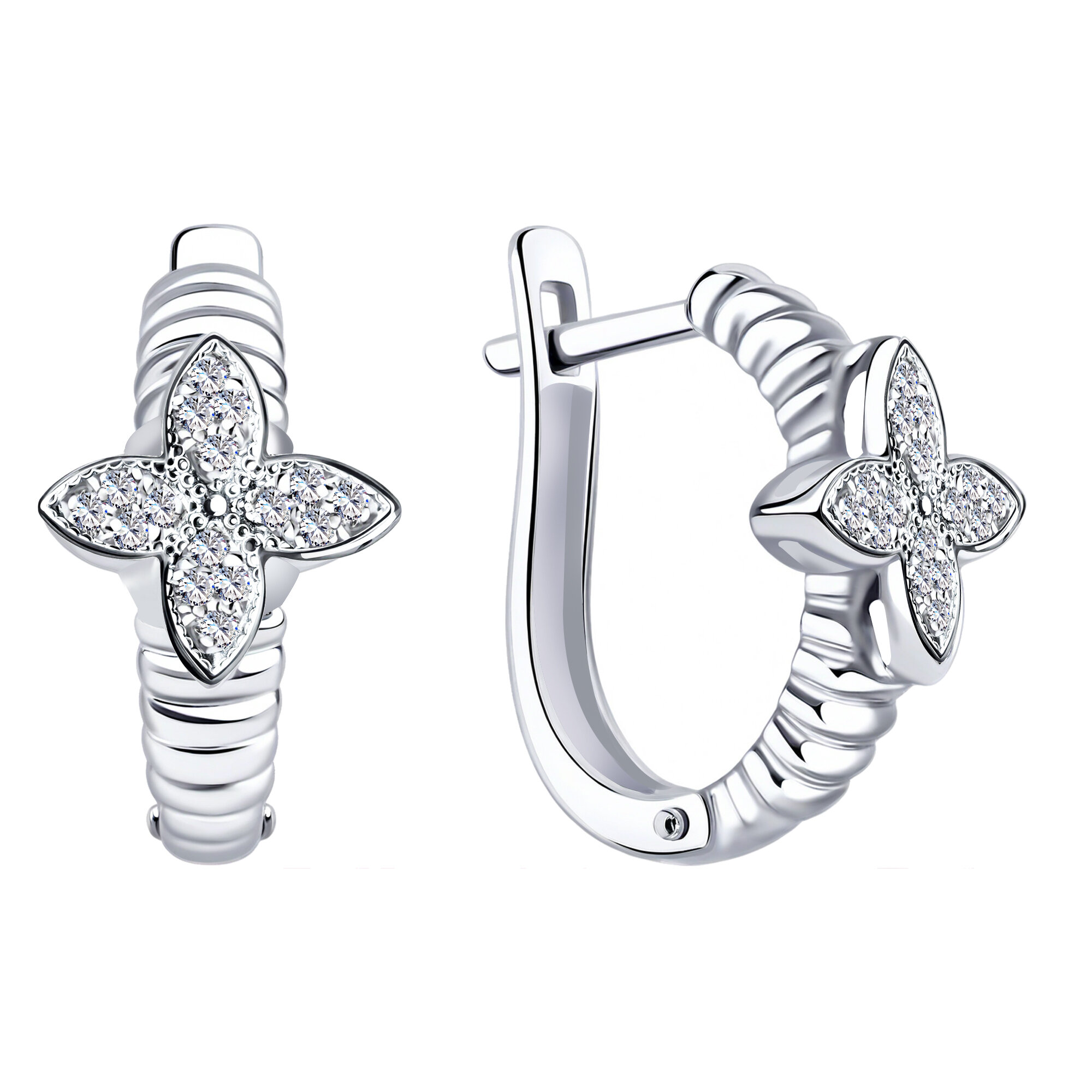 Серьги, серебро, 925 проба, родирование, фианит