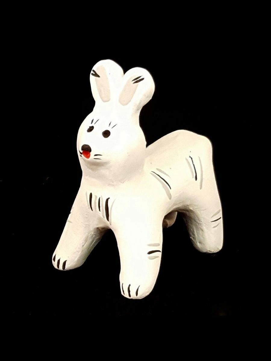 Зайчик белый-2, Каргопольская глиняная игрушка, ручная авторская работа