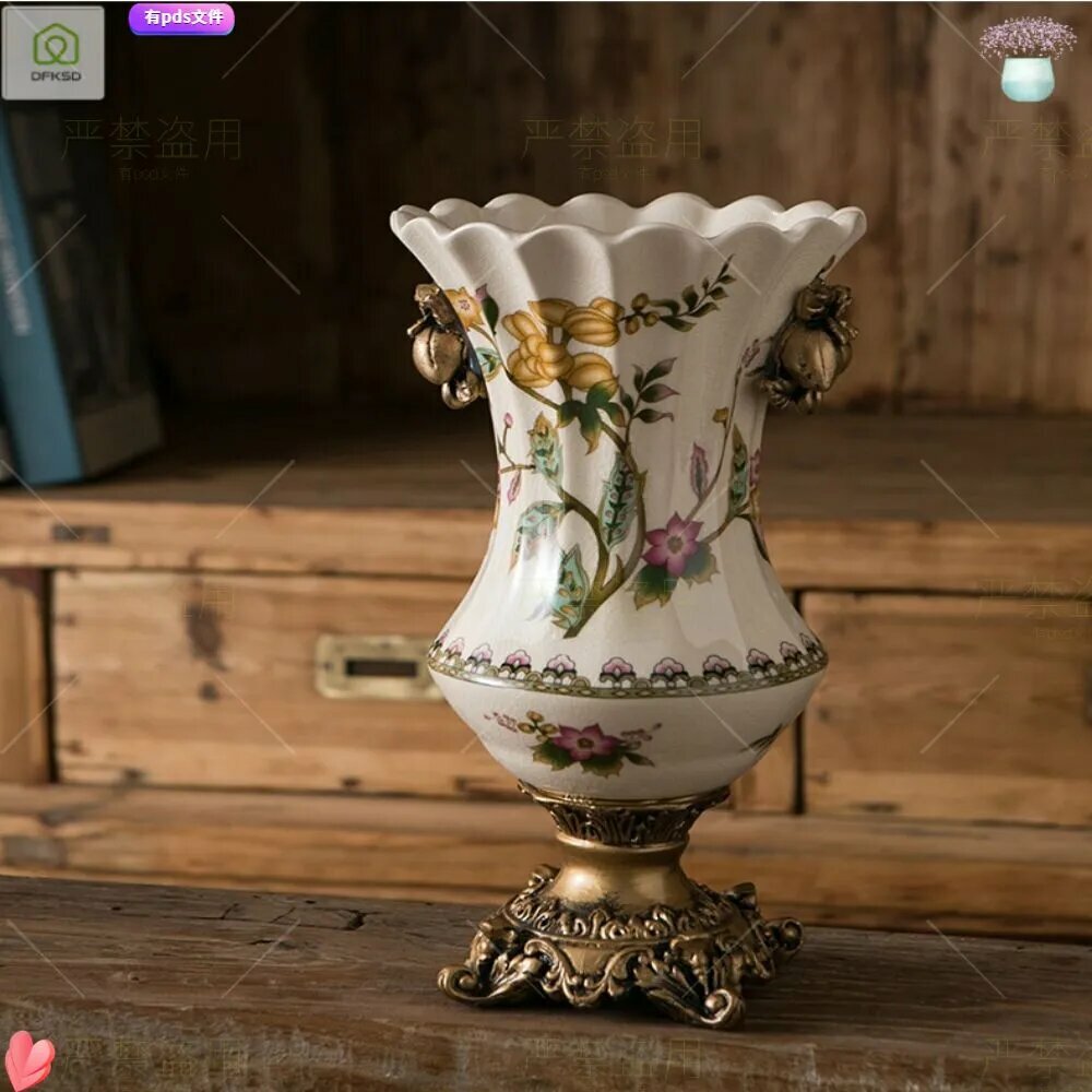 DFKSD Ваза "Керамика, винтажный принт", 30 см , Керамика, 1 шт