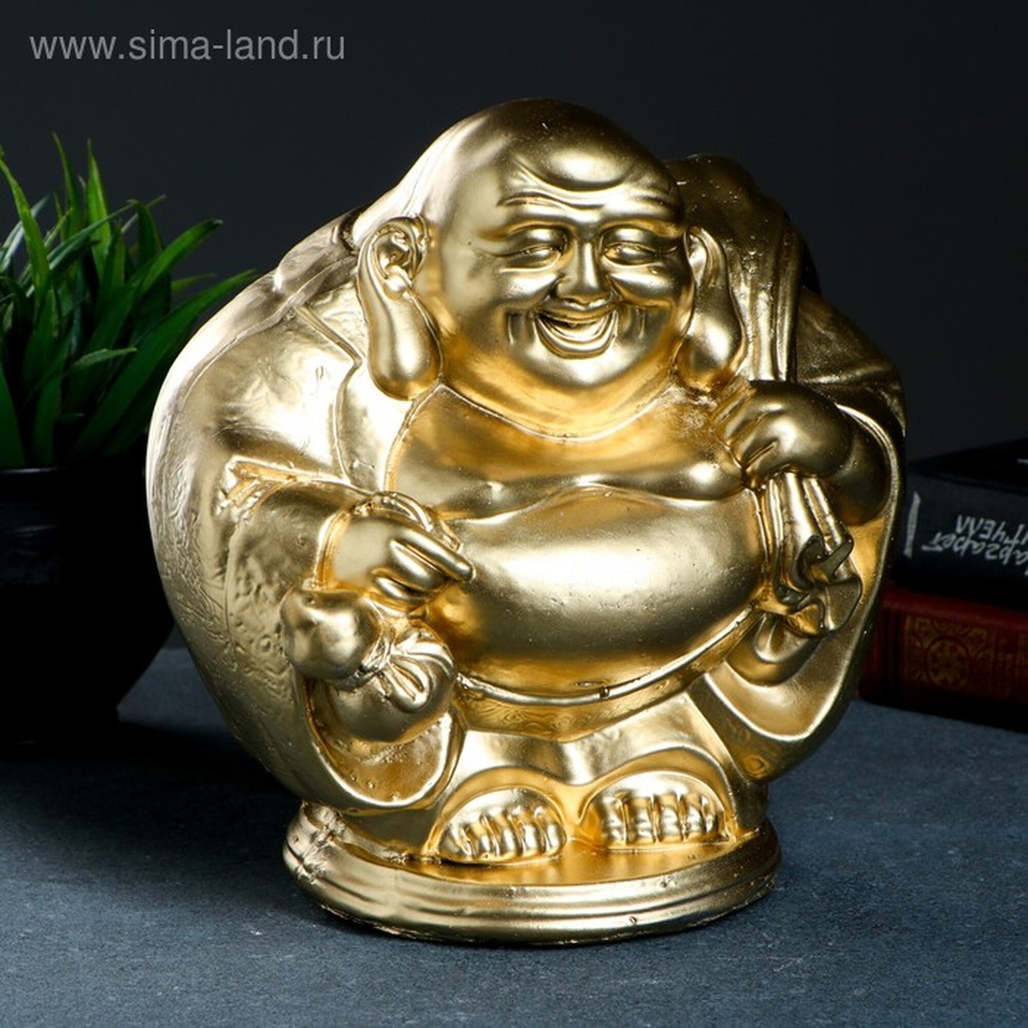 Копилка Хорошие сувениры «Хотей с мешком», гипс, золотистая, 22х22 см