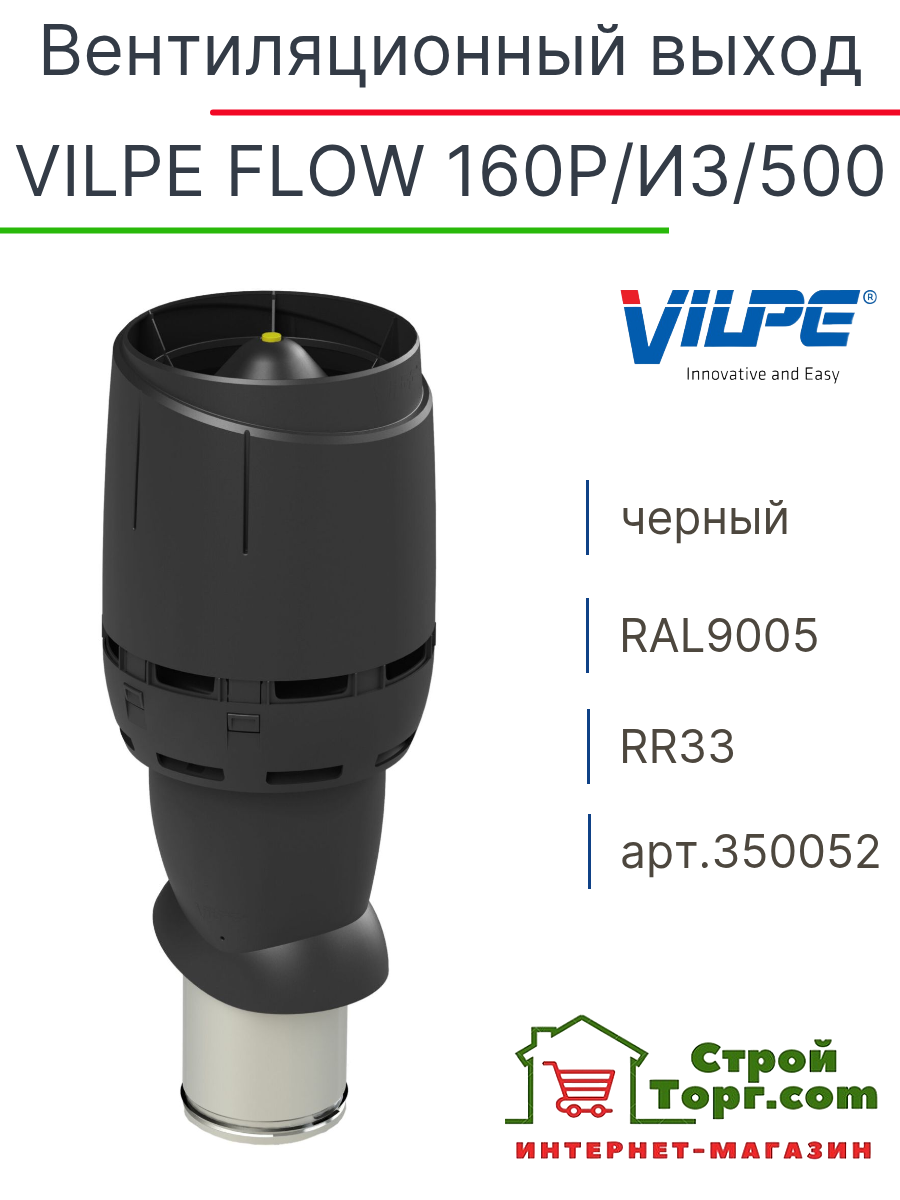 Вентиляционный выход VILPE FLOW 160P/из/500 черный, арт. 350052