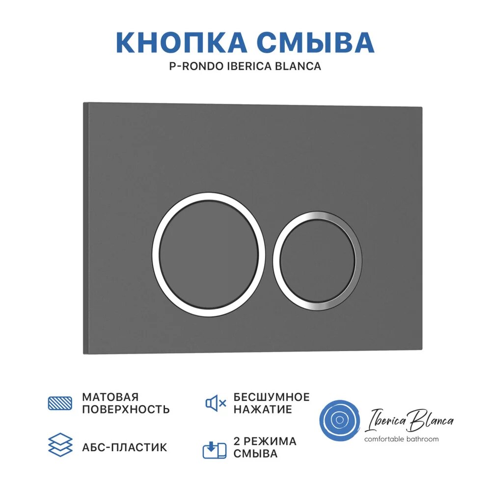 Кнопка смыва для унитаза Iberica Blanca P-Rondo IBPRO6 АБС-пластик, цвет матовый серый, антивандальная