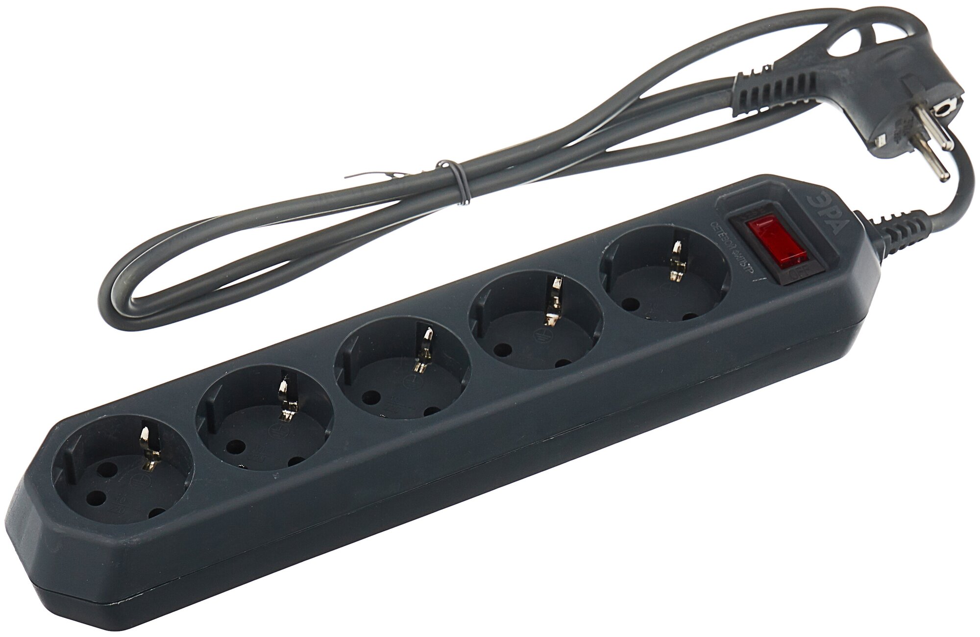 Сетевой фильтр USF-5es-1.5m-B ЭРА (черный) базовая защита с заземл, 3x0,75мм2, с выкл, 5гн, 1.5м Эр