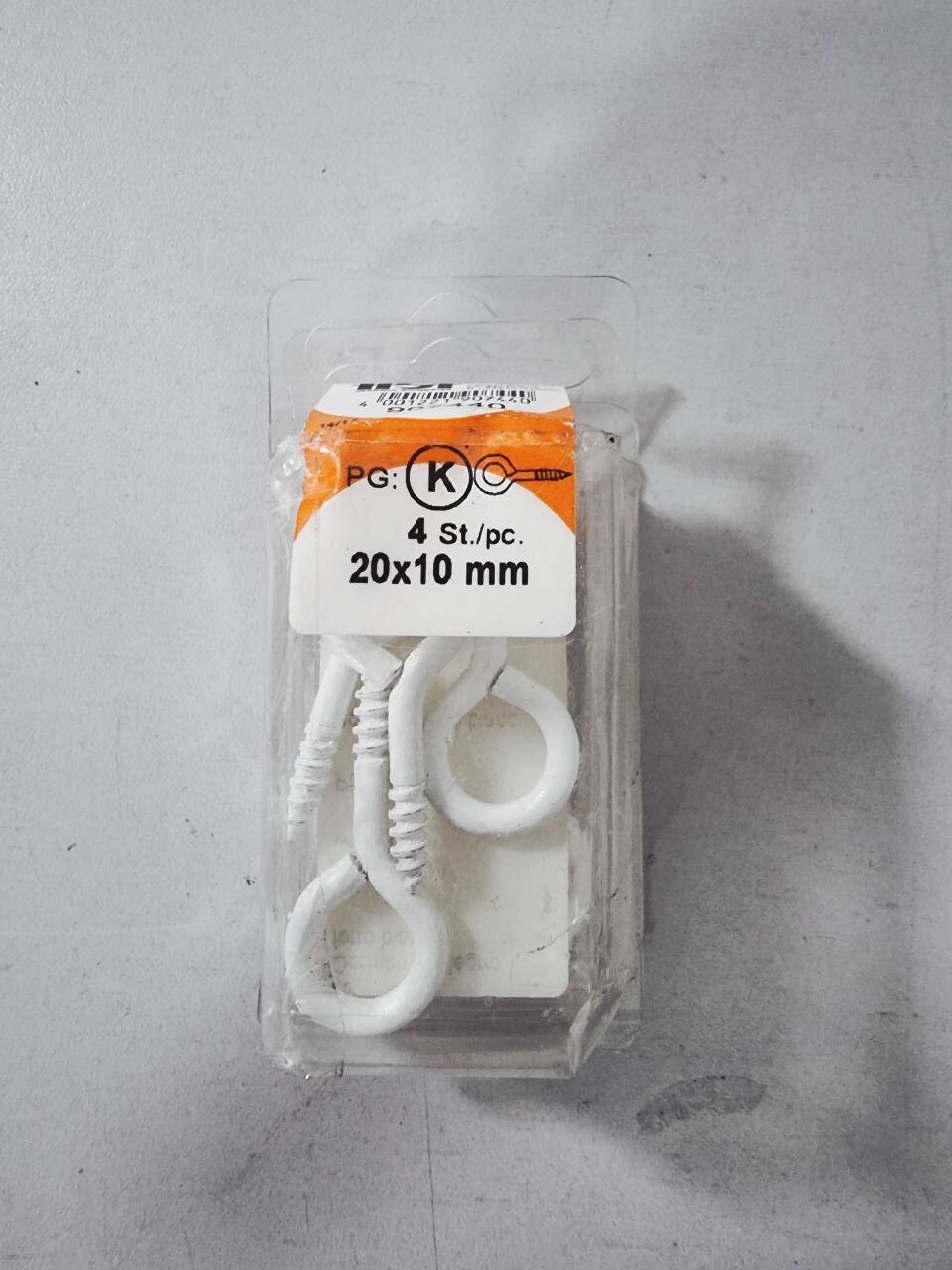 Шуруп крюк крепежный кольцо белый 20*10 мм (1уп-4 шт*2 упк) HSI, Германия