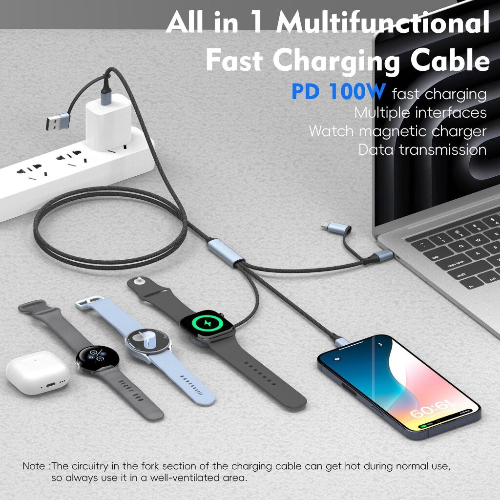 Многофункциональный кабель для быстрой зарядки PD100 Вт, USB A/C — Type C, зарядное устройство для часов