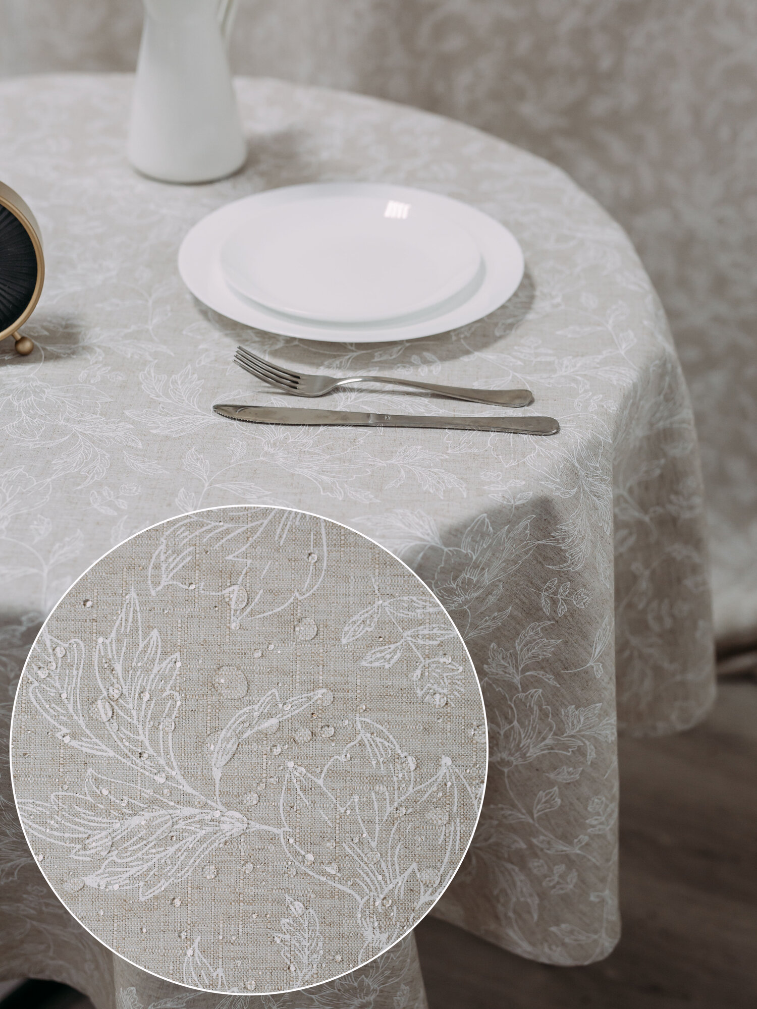 Скатерть моготекс 120х150, овальная на праздник льняная грязеотталкивающая водоотталкивающая