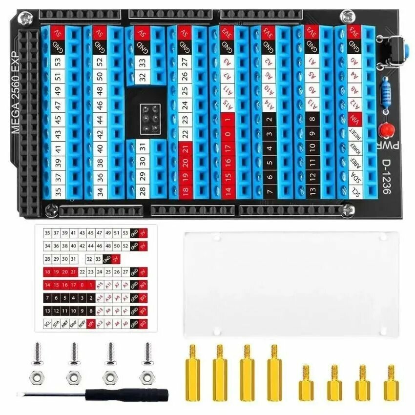 KNOW EASY-DVOZVO Коммутационная плата с винтовыми клеммами HAT с кнопкой сброса и светодиодным индикатором, коммутационный модуль платы расширения GPIO для Arduino MEGA 2560 R3