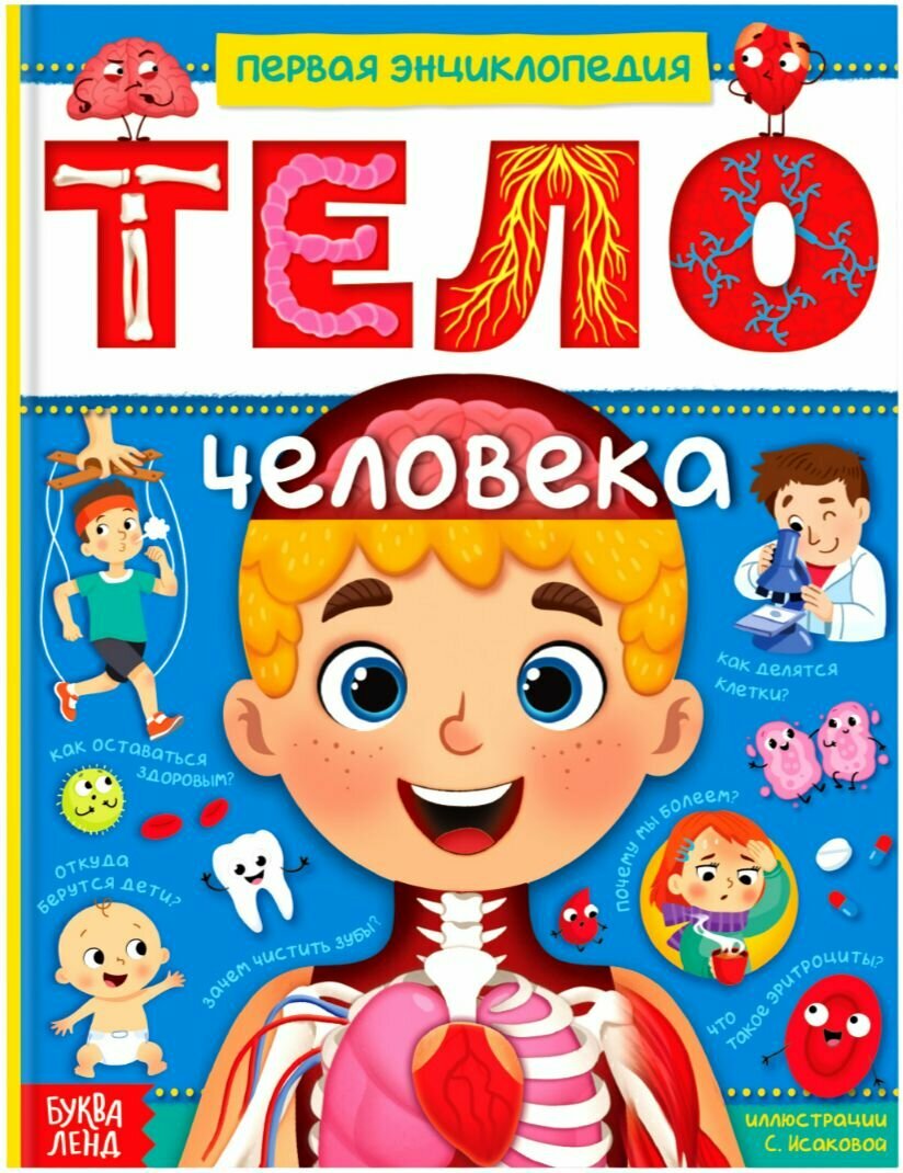 Детская энциклопедия "Тело человека", познавательная книжка с картинками и интересными фактами для детей, твёрдый переплёт, 48 страниц, 3+