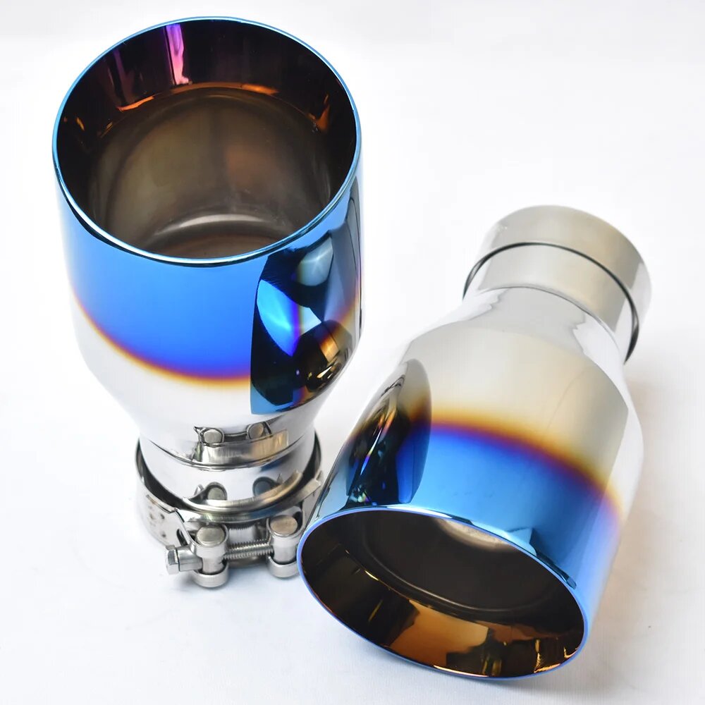 1 шт. Автомобильная синяя выхлопная труба из нержавеющей стали с фланцем, IN 54 Out 101 mm, Exhaust pipe