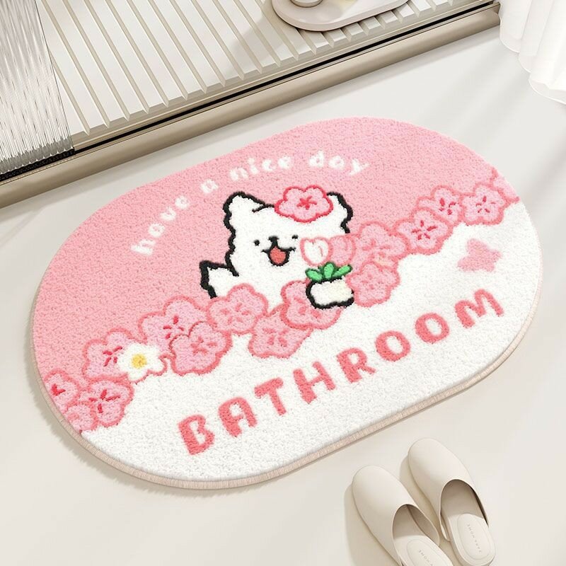 Waterresistant plush bathroom rug with cute capybara flower pattern for entryway and bathroom