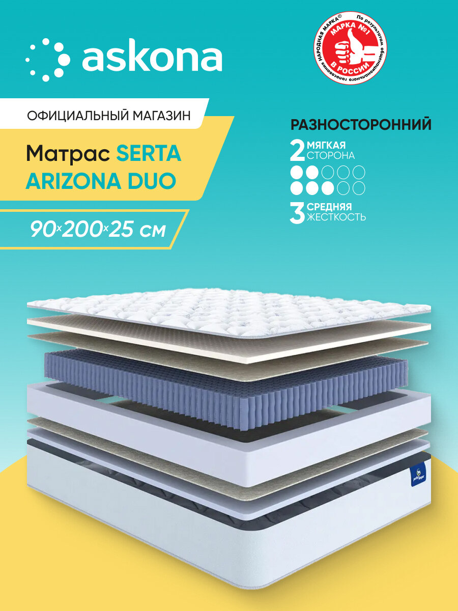 Матрас анатомический Askona (Аскона) Serta Arizona Duo 90x200 см устойчив к повышенным нагрузкам