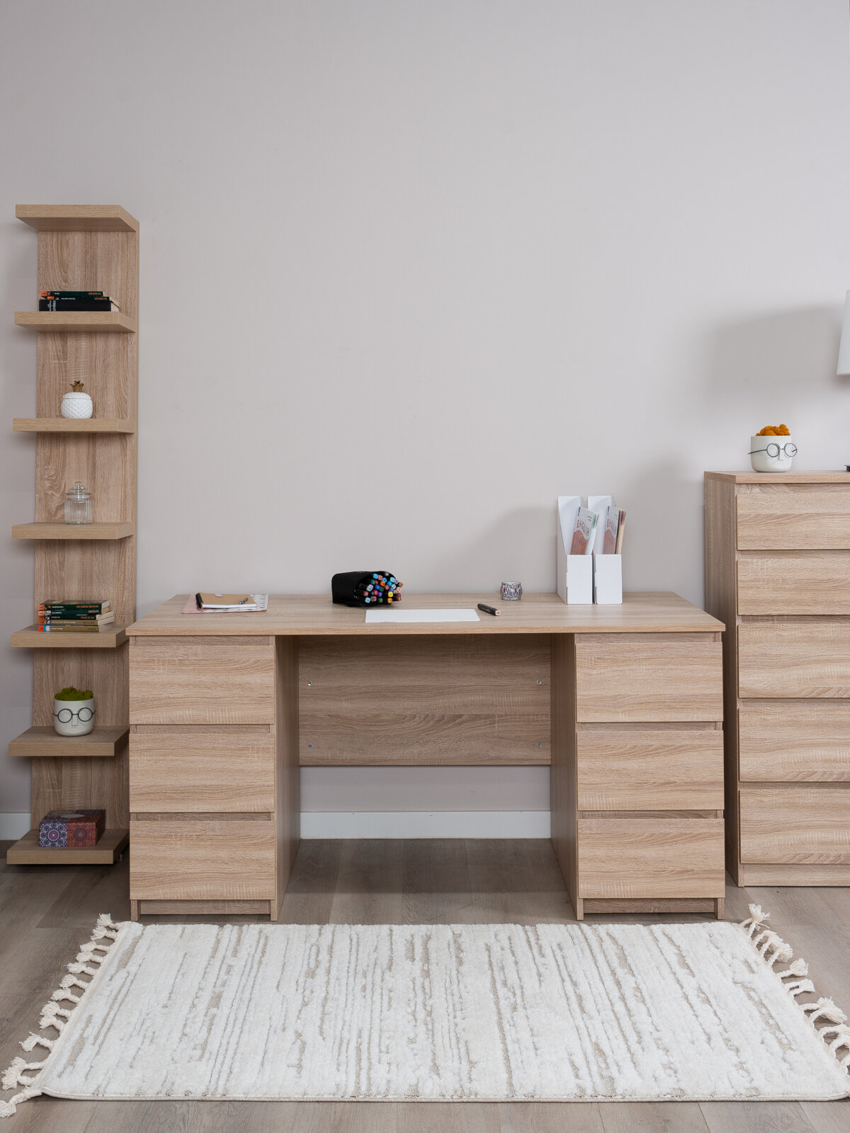 Стол письменный ГУД лакк Кастор, 6 ящиков, 151х65х75 см, дуб сонома