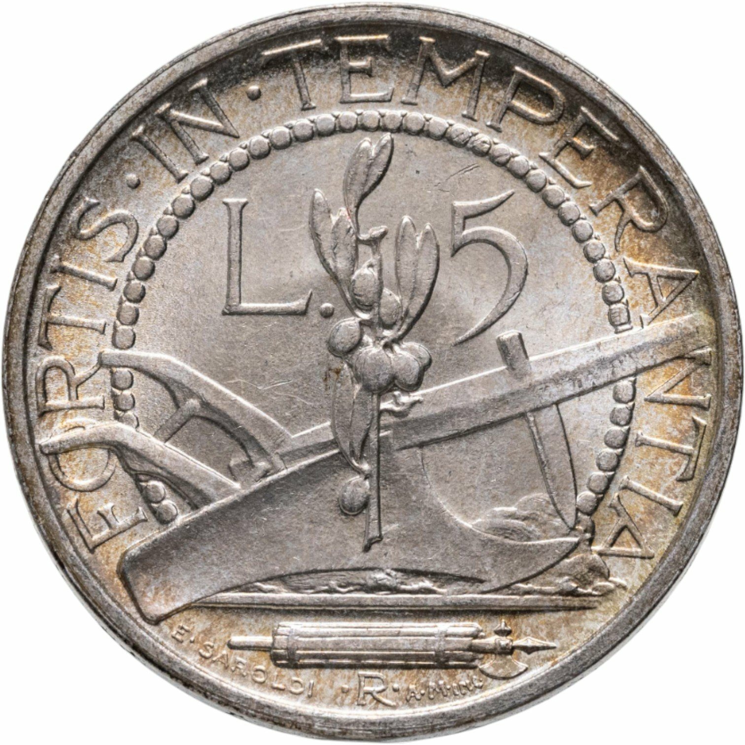 Сан-Марино 5 лир lire 1937, Серебро 835, в сохранности UNC