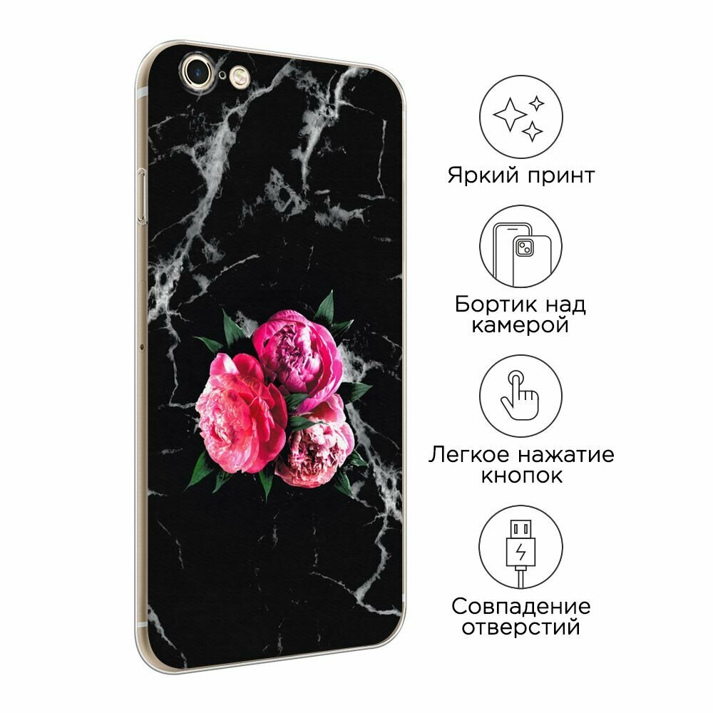 Чехол на Apple iPhone 6 Plus/6S Plus / Айфон 6 Плюс/Айфон 6С Плюс с принтом "Букет на черном мраморе" — фото 1