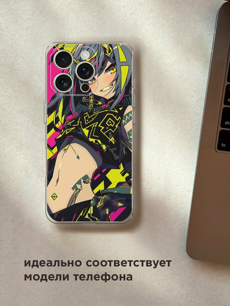Чехол на Apple iPhone 16 Pro / Айфон 16 Про с принтом "Девушка в кибер костюме" — фото 1