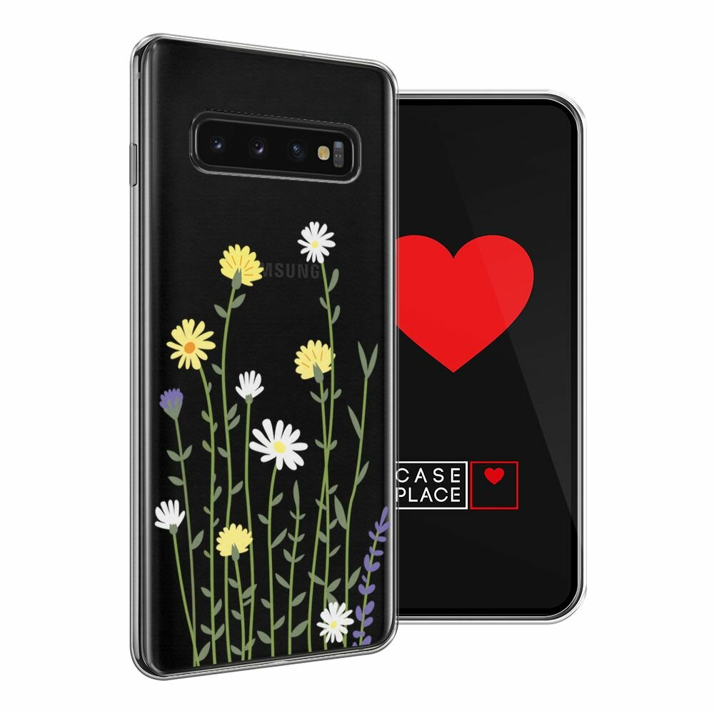 Чехол на Samsung Galaxy S10 / Самсунг Галакси S10 с принтом "Пучок полевых цветов", прозрачный — фото 1