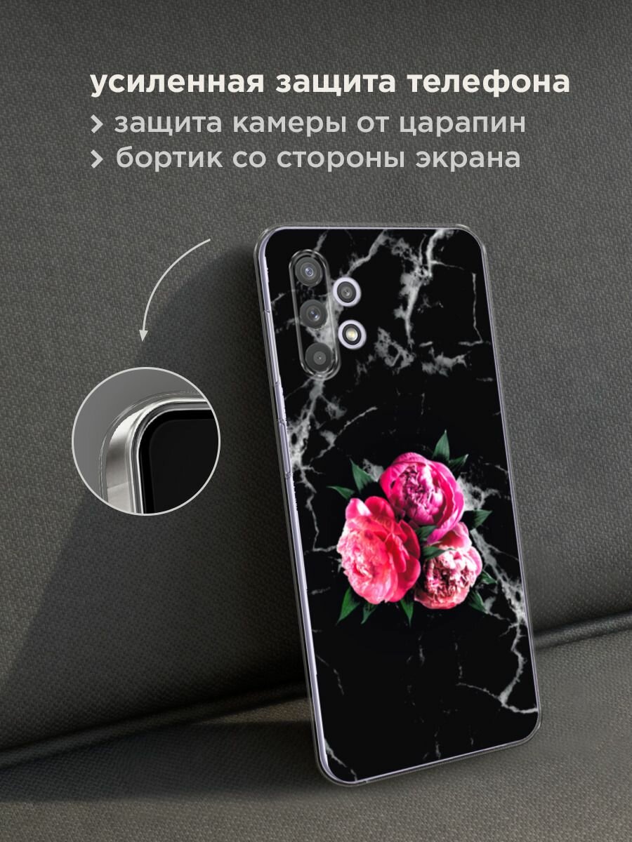 Чехол на Samsung Galaxy A32 / Самсунг Галакси А32 с принтом "Букет на черном мраморе" — фото 1