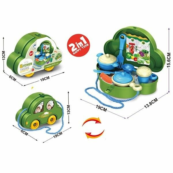 Набор детской посуды в чемодане на колесах