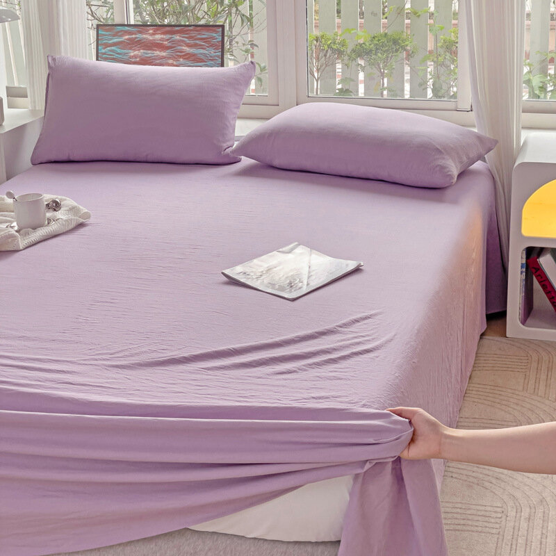 Комплект постельного белья из однотонного стираного хлопка INS, состоящий из трех предметов, двуспальный пододеяльник для дома, простая односпальная простыня с одним пружинным блоком,160*230cm