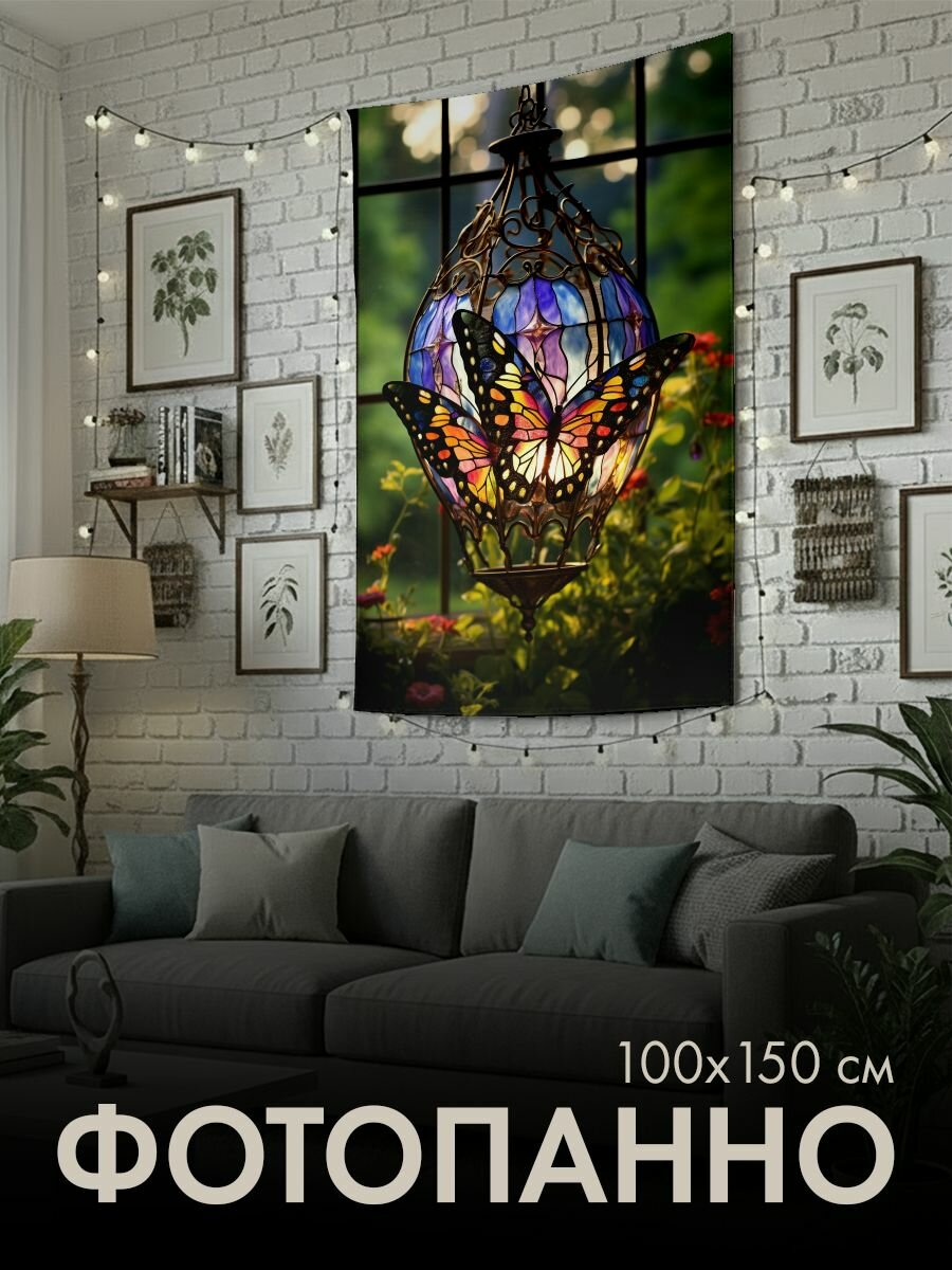 Панно тканевое PrintyFull / 100x150 см / витраж, цветение
