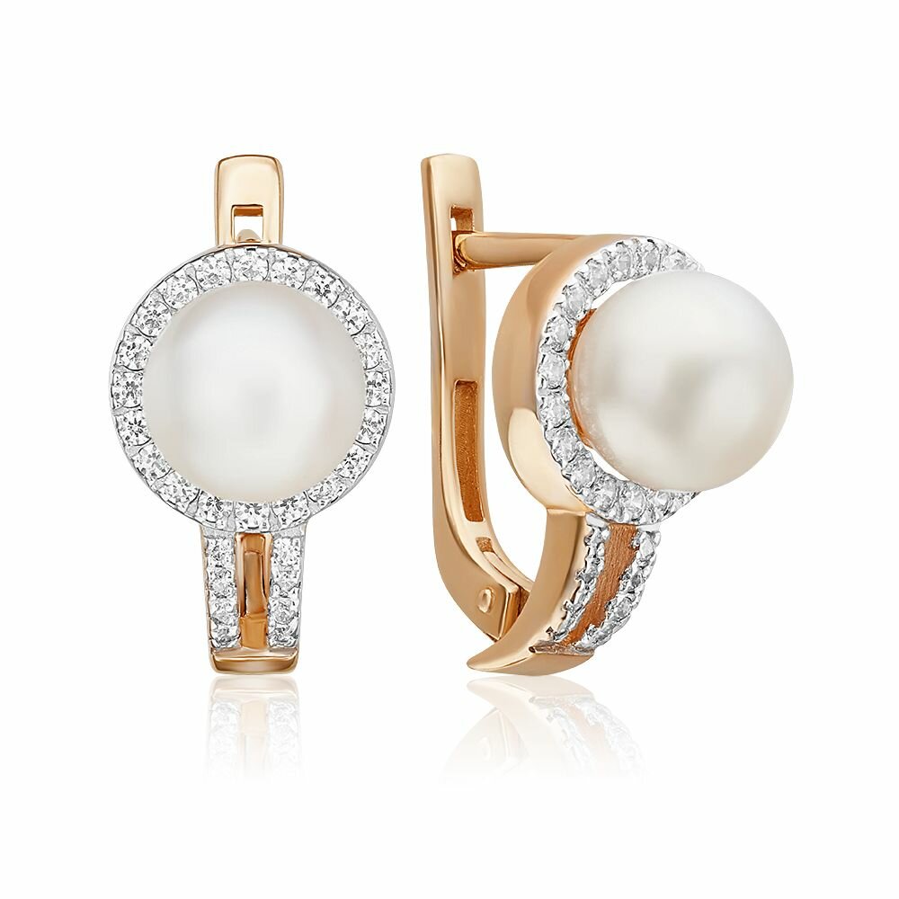 Серьги PLATINA, красное золото, 585 проба, фианит, жемчуг культивированный