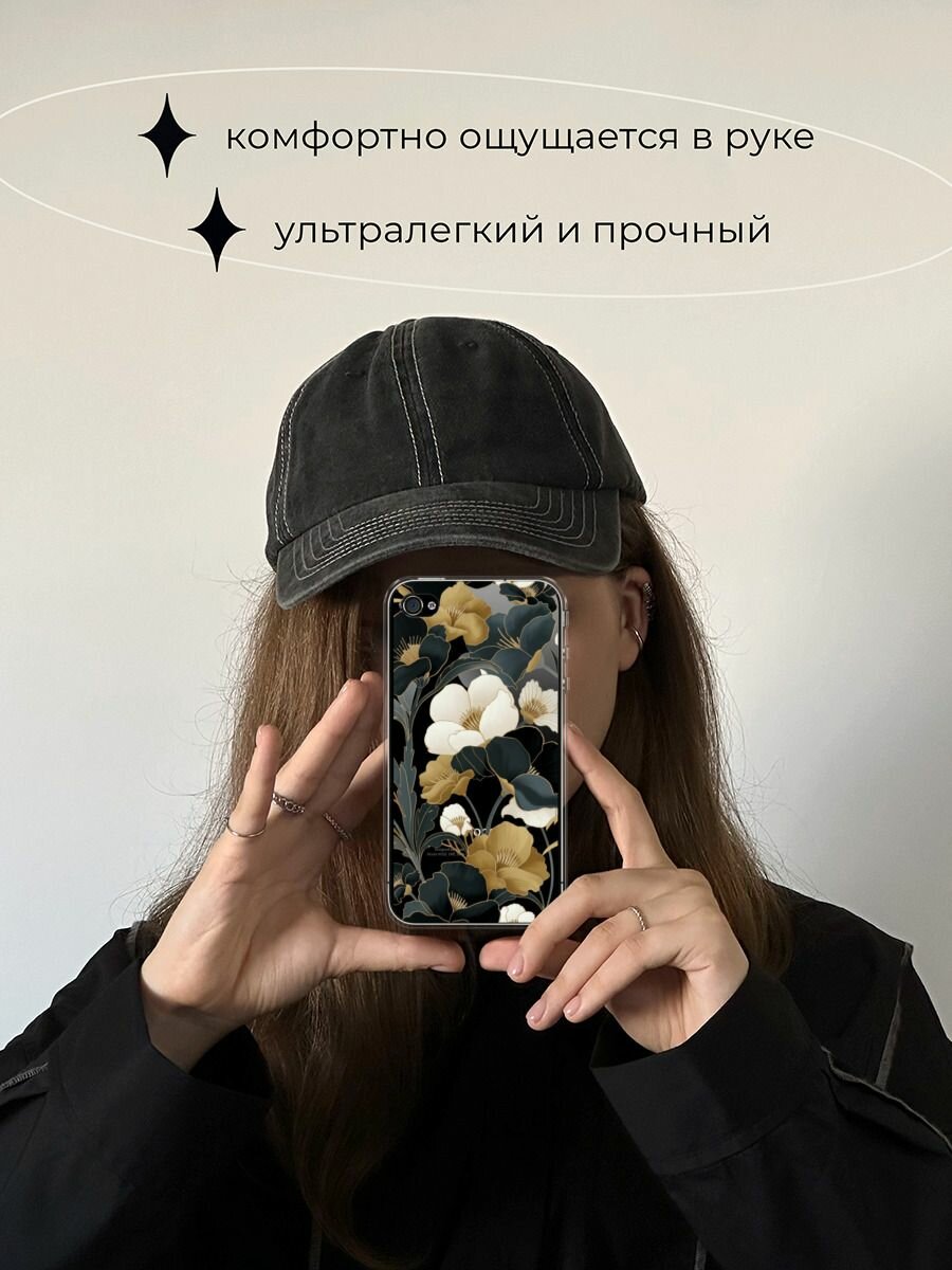 Чехол на Apple iPhone 4/4S / Айфон 4/4S с принтом Золотые цветы — фото 1