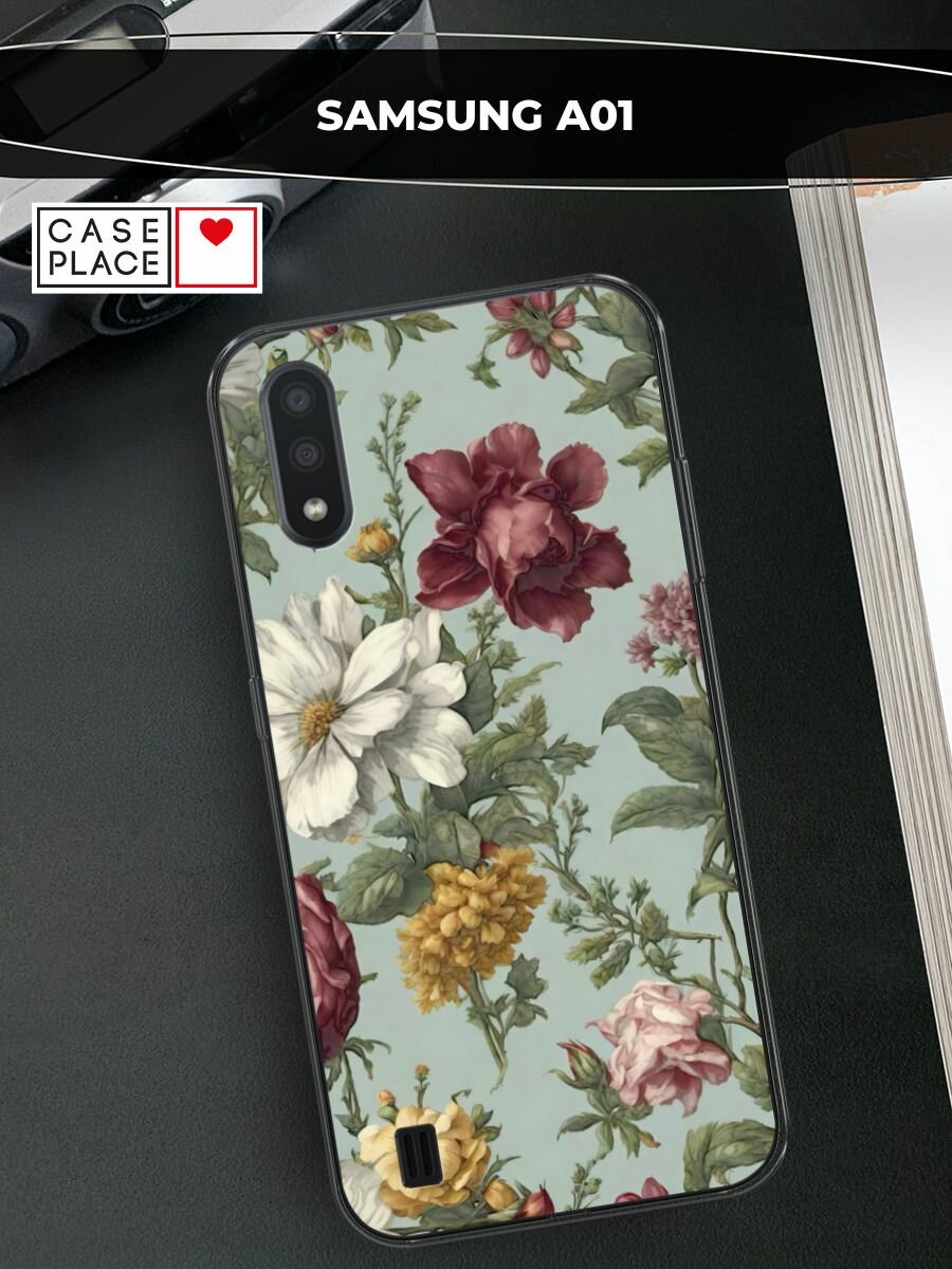 Силиконовый чехол на Samsung Galaxy A01 / Самсунг Гэлакси А01 с принтом Акварельные красные цветы