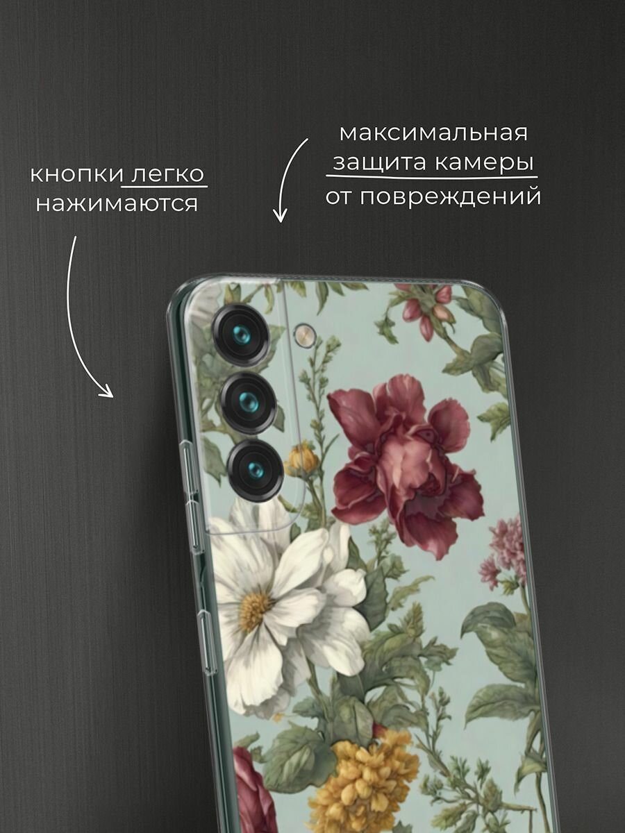 Чехол на Samsung Galaxy S22 + / Самсунг Галакси S22 Плюс с принтом Акварельные красные цветы — фото 1