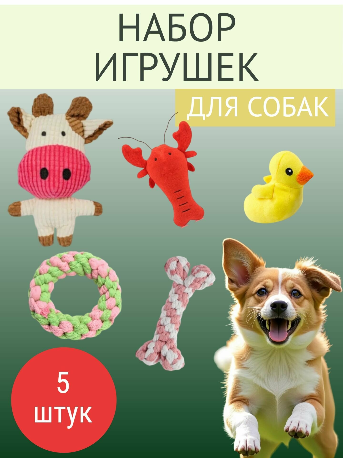 Набор игрушек для собак мелких и средних пород, набор игрушек из 5 штук