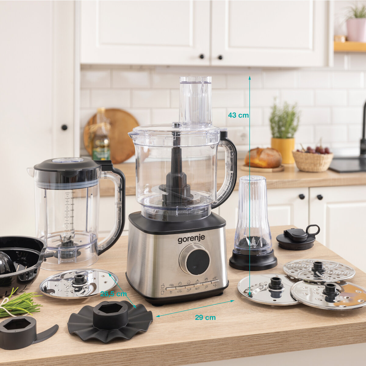 Кухонный комбайн Gorenje SBR1500E серебристый, мощность 1500Вт