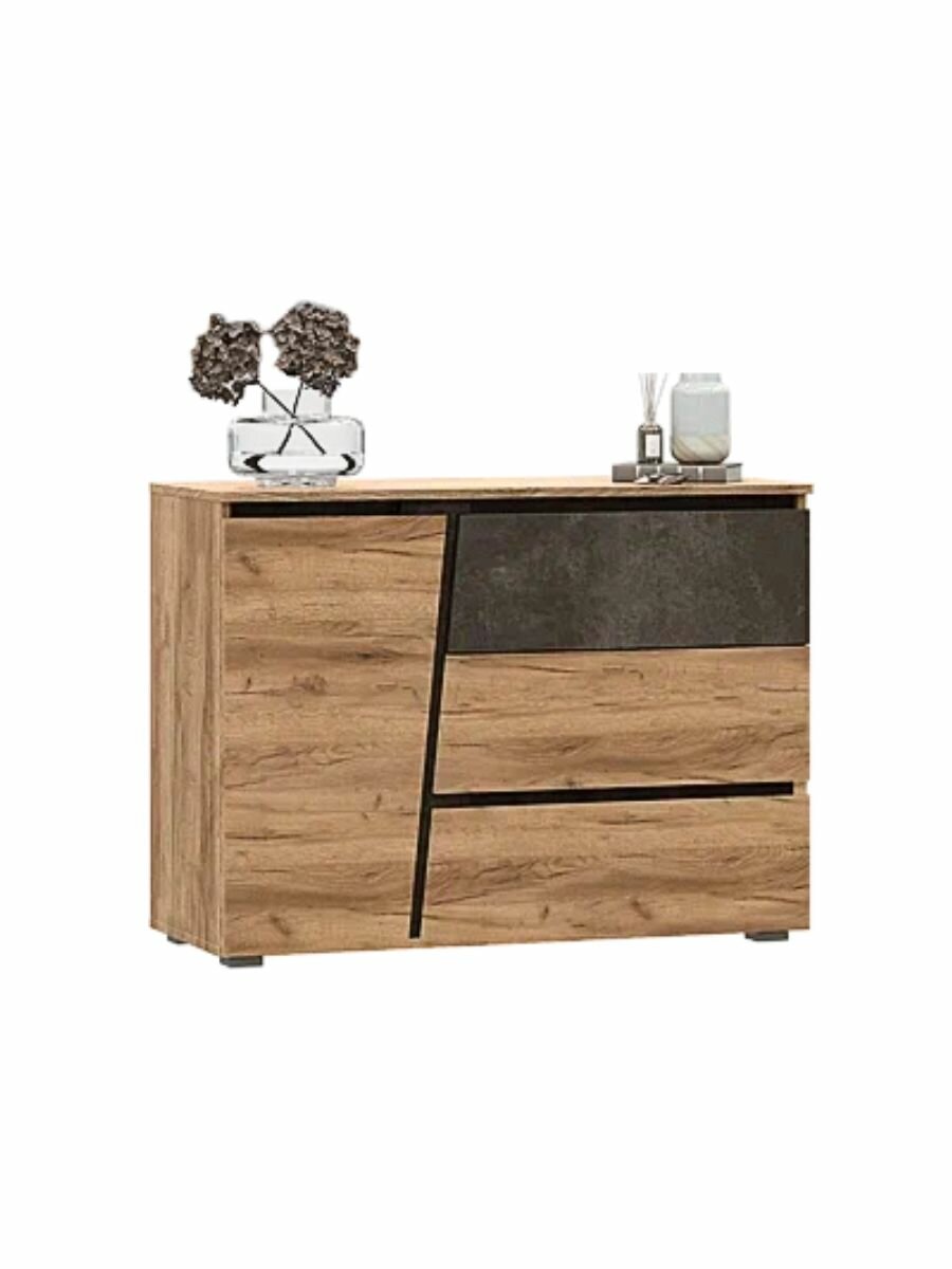 Комод Соренто 1002х750х418 Дуб крафт/Бетон темный, с выдвижными ящиками и полкой, МИФ