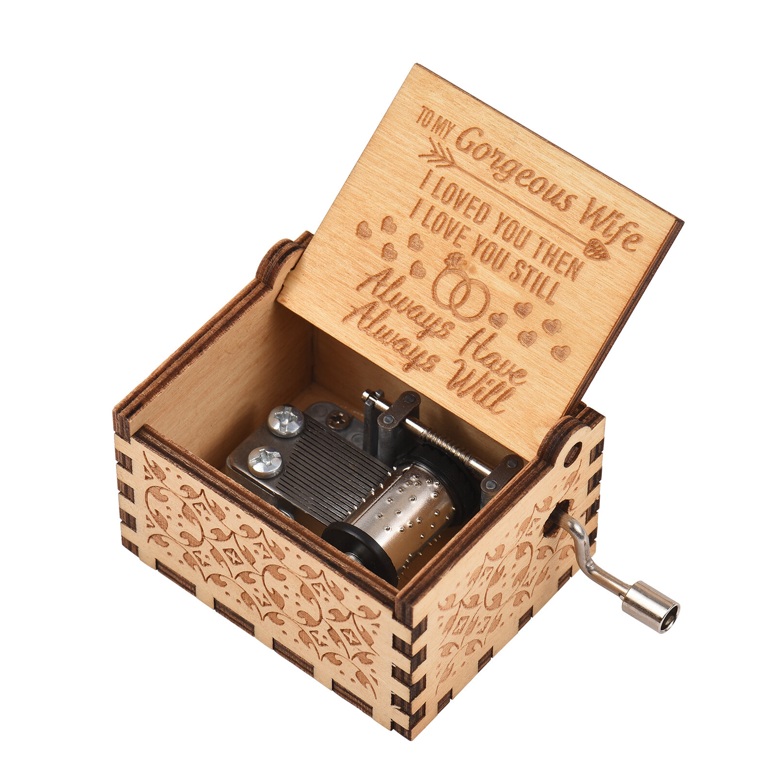 Музыкальная шкатулка деревянная винтажная ручного привода пальмового размера с мелодией You are My Sunshine черного цвета и деревянного цвета размером 65*51*43mm весом 63г для мамы папы жены мужа подарок на Рождество день рождения 1шт