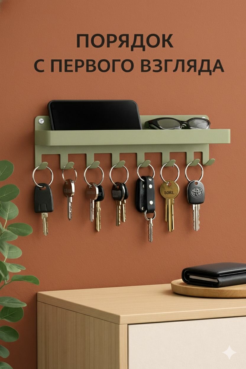 Ключница Настенная KEY.8 Крючков Оливковая /Металлическая