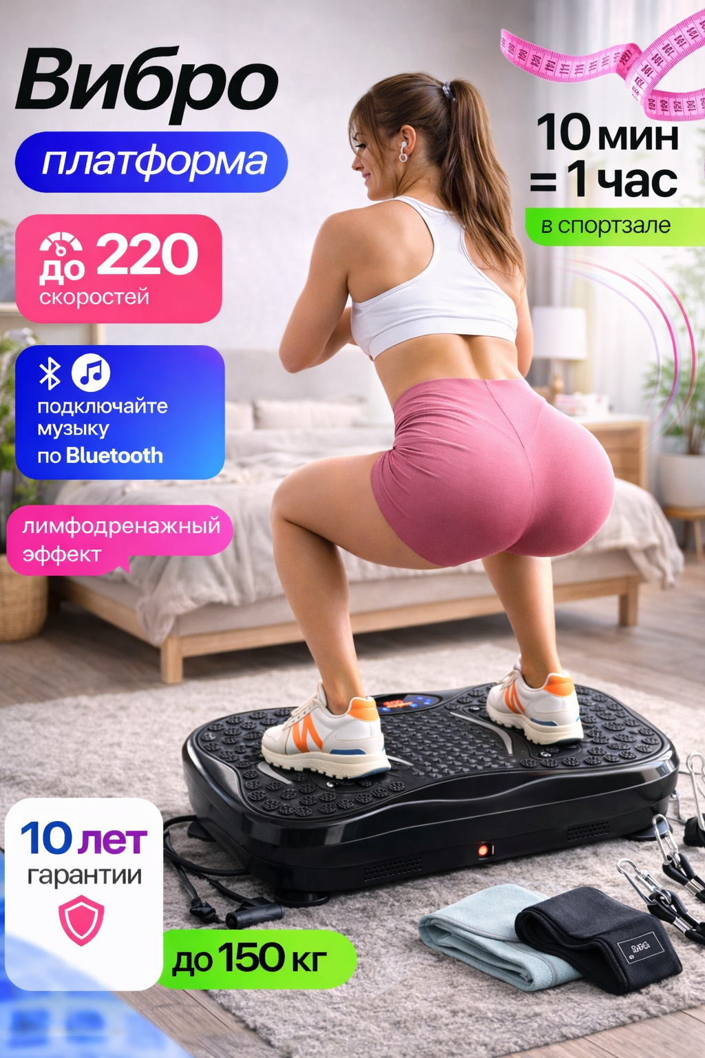 Виброплатформа для похудения, с вибрацией, горизонтальная, 120 скоростей, до 150 кг